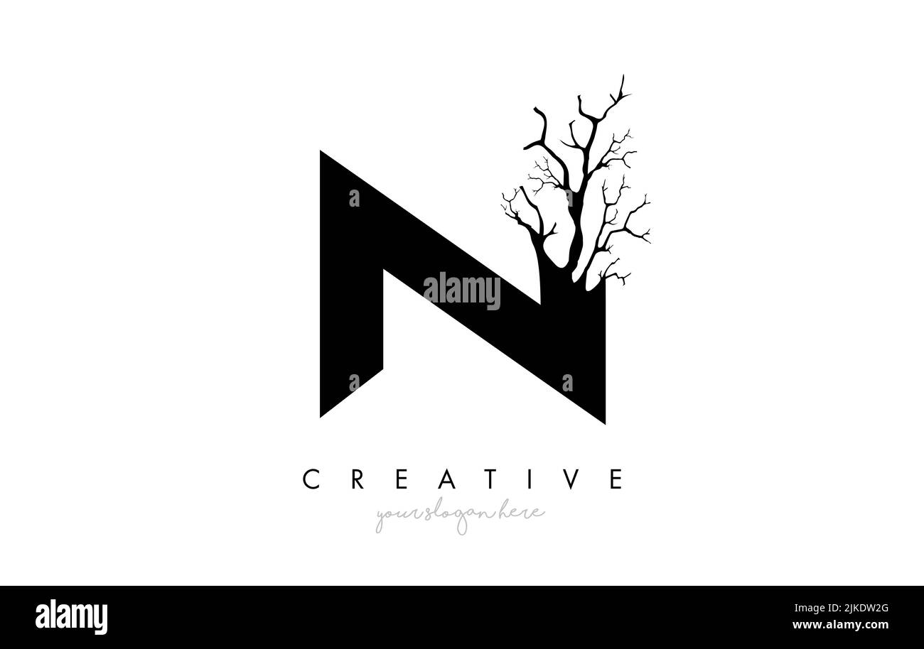 Letter N Design Logo with Creative Tree Branch. N Letter Tree Icon Logo ...