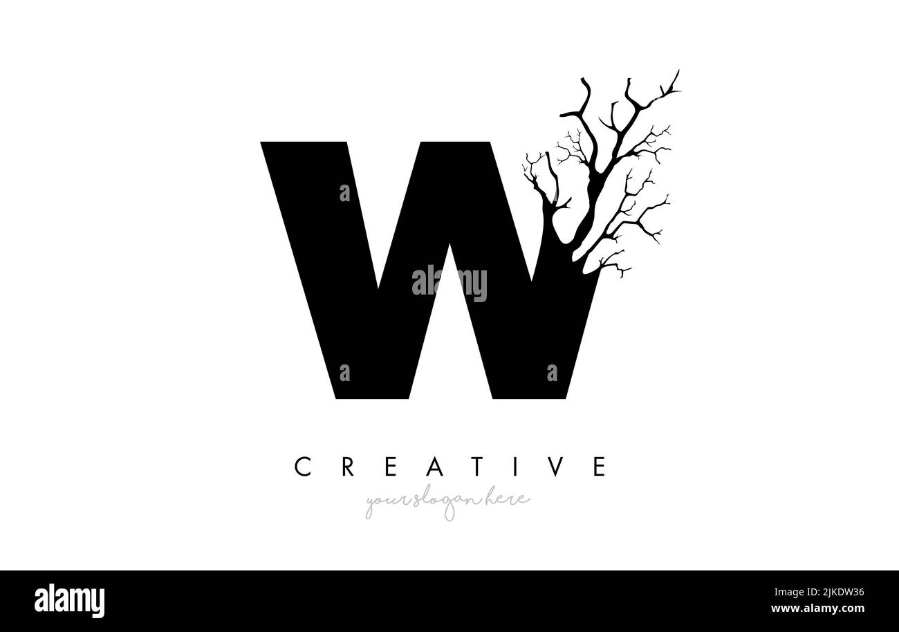Letter W Design Logo with Creative Tree Branch. W Letter Tree Icon Logo ...