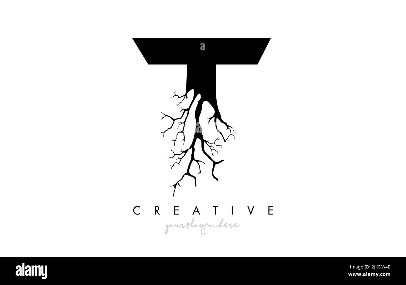 Letter T Design Logo With Creative Tree Branch T Letter Tree Icon Logo Vector Illustration