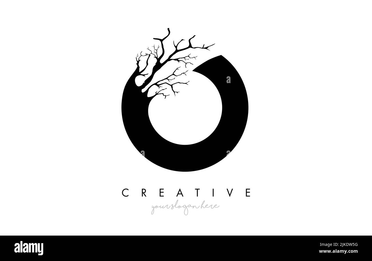Letter O Design Logo with Creative Tree Branch. O Letter Tree Icon Logo ...