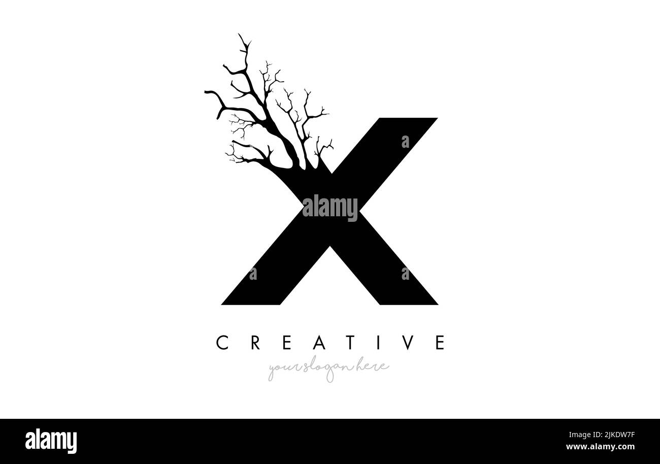 Letter X Design Logo with Creative Tree Branch. X Letter Tree Icon Logo ...