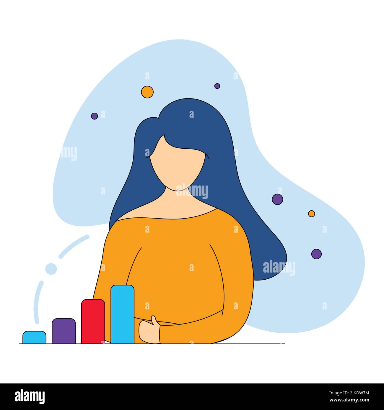 Faceless Female Employee Presenting Bar Graph On Blue And White ...