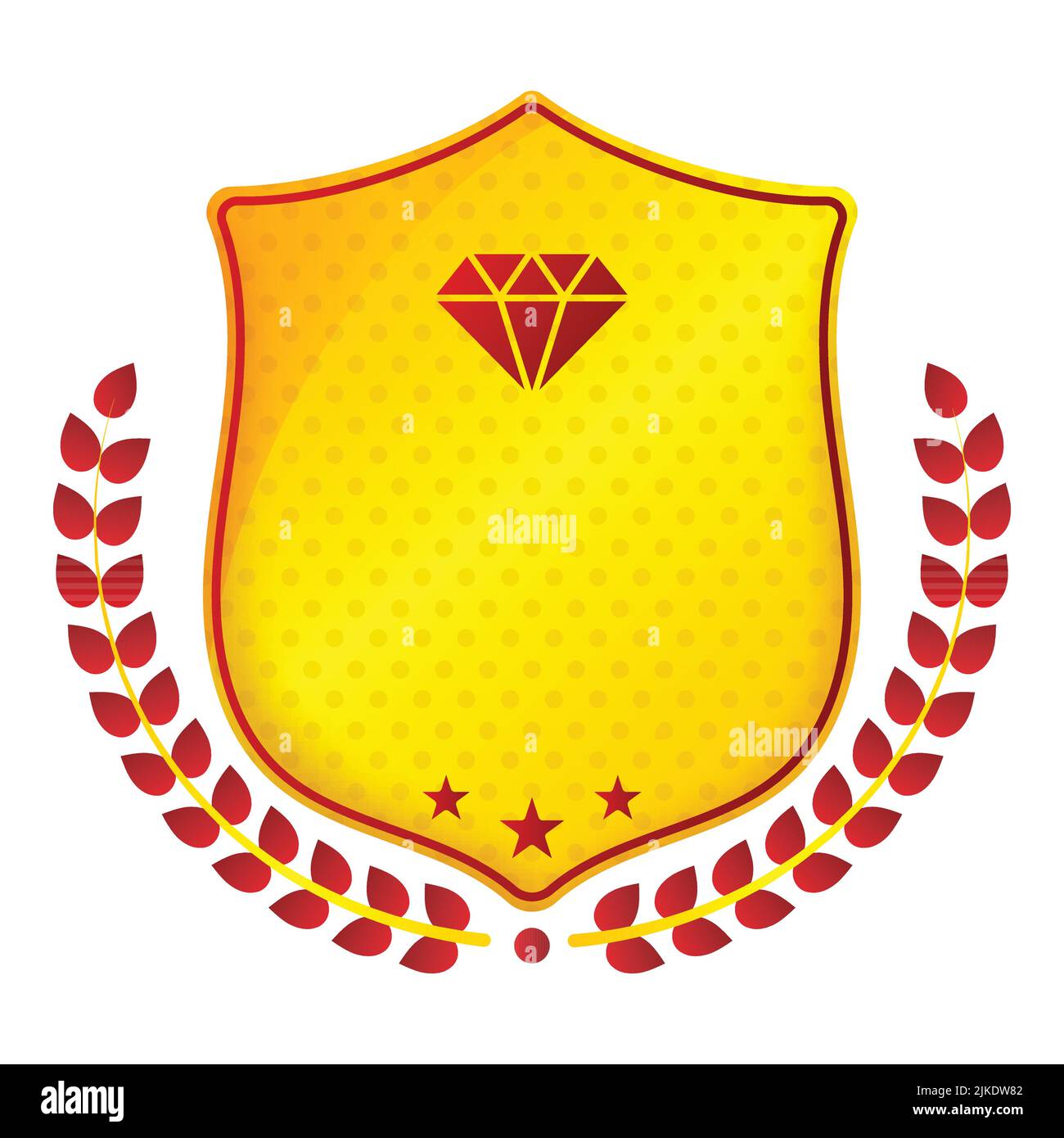 Yellow And Red Diamond Shield Badge With Laurel Wreath On White ...