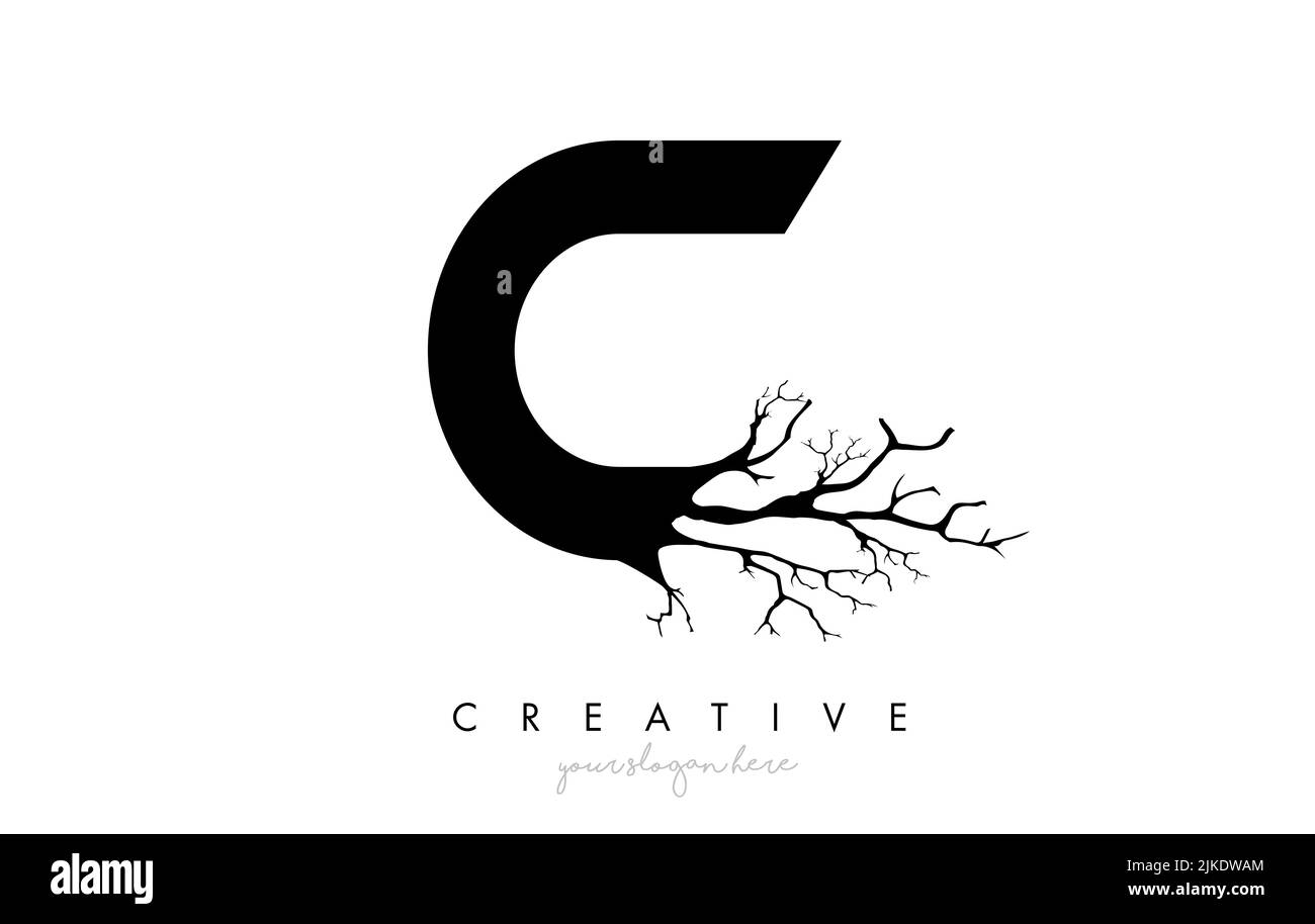 Letter C Design Logo with Creative Tree Branch. C Letter Tree Icon Logo ...