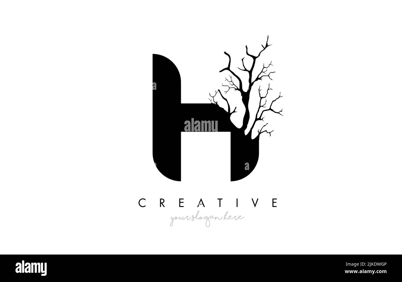 Letter H Design Logo with Creative Tree Branch. H Letter Tree Icon Logo ...