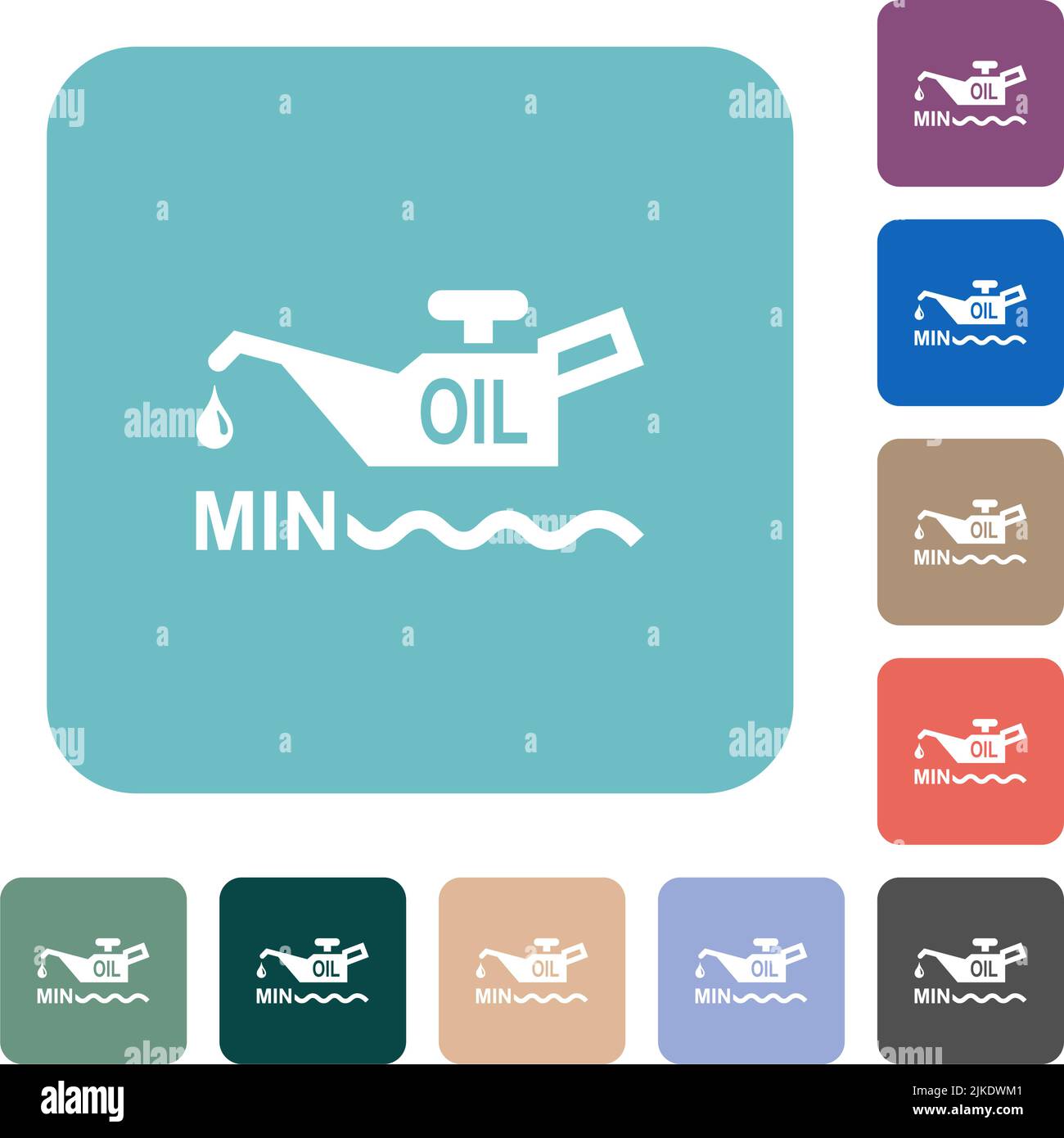 Oil level minimum indicator white flat icons on color rounded square ...