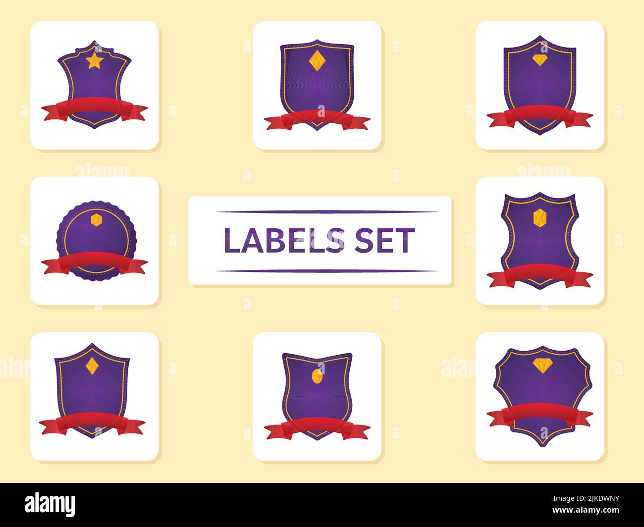 Set Of Blank Security Shield Or Badge, Frame With Ribbon On Yellow ...