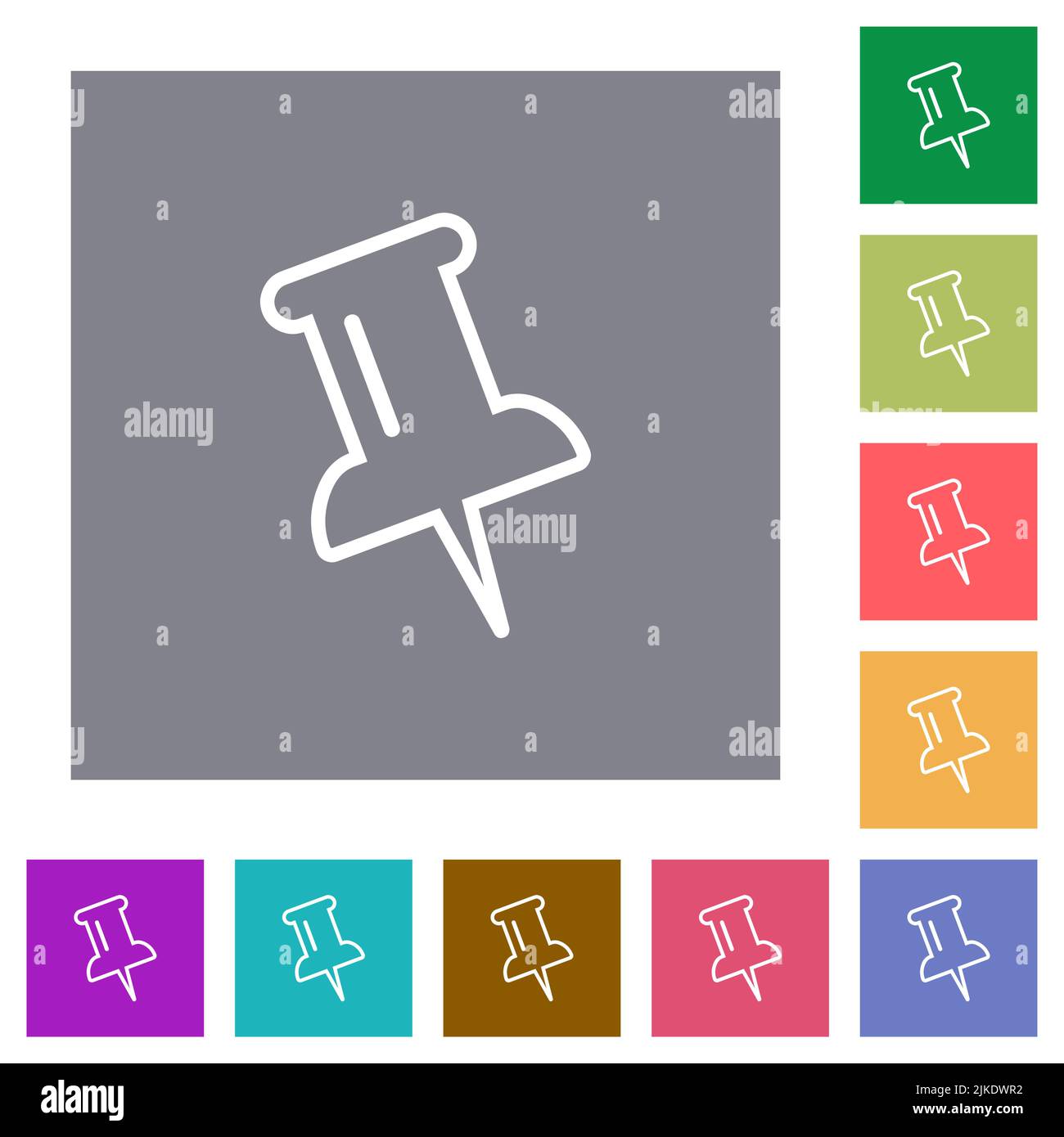 Push pin outline flat icons on simple color square backgrounds Stock ...