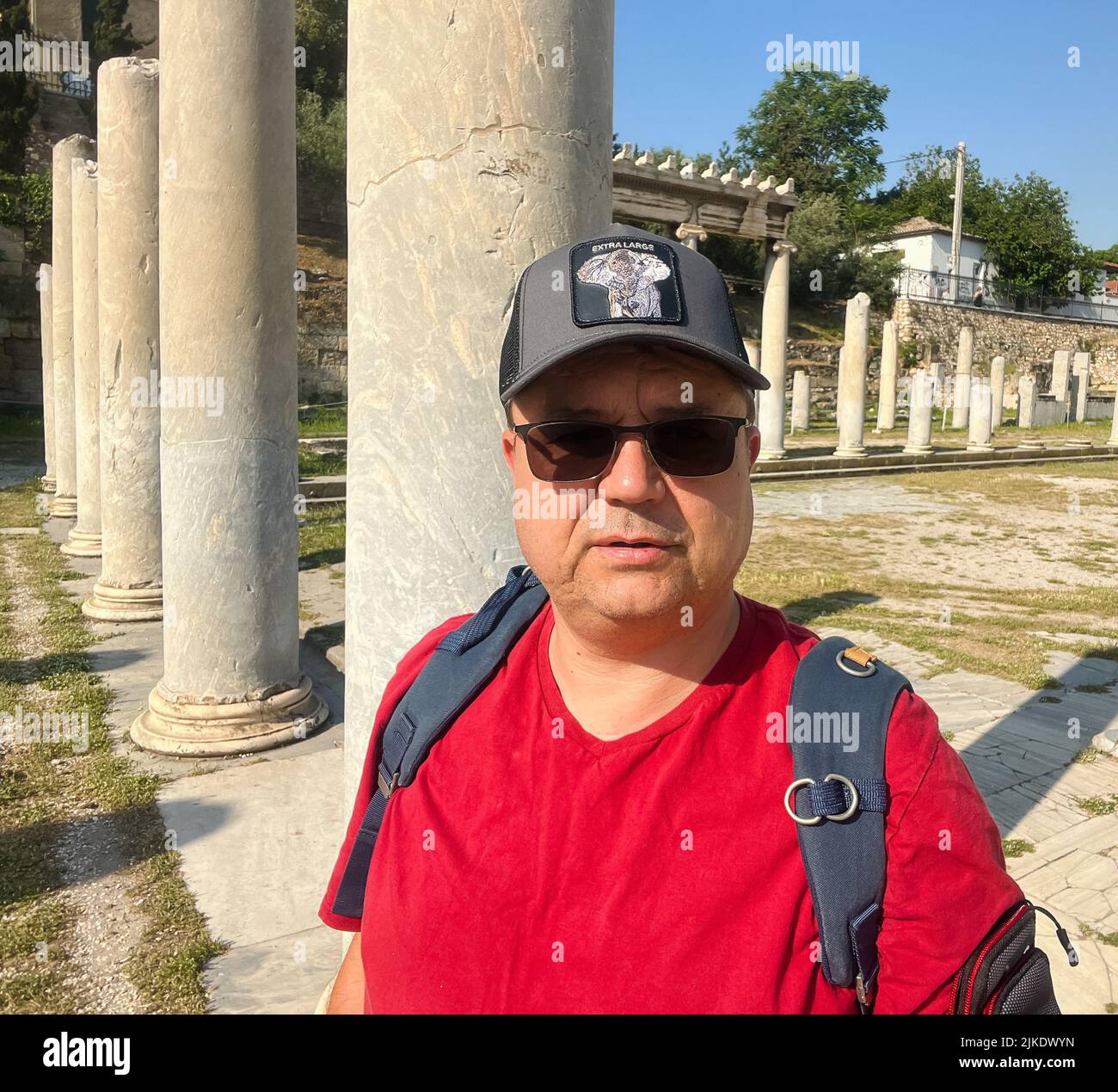 ATHENS, GREECE - MAY 14, 2022: Male tourist selfie the Roman Agora in ...