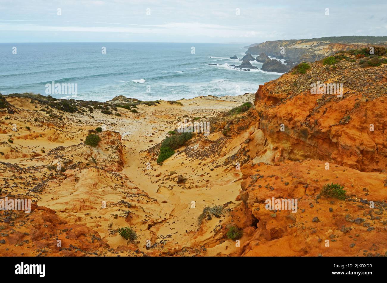 Deserted coast near Cavaleiro on the Rota Vicentina route in western ...