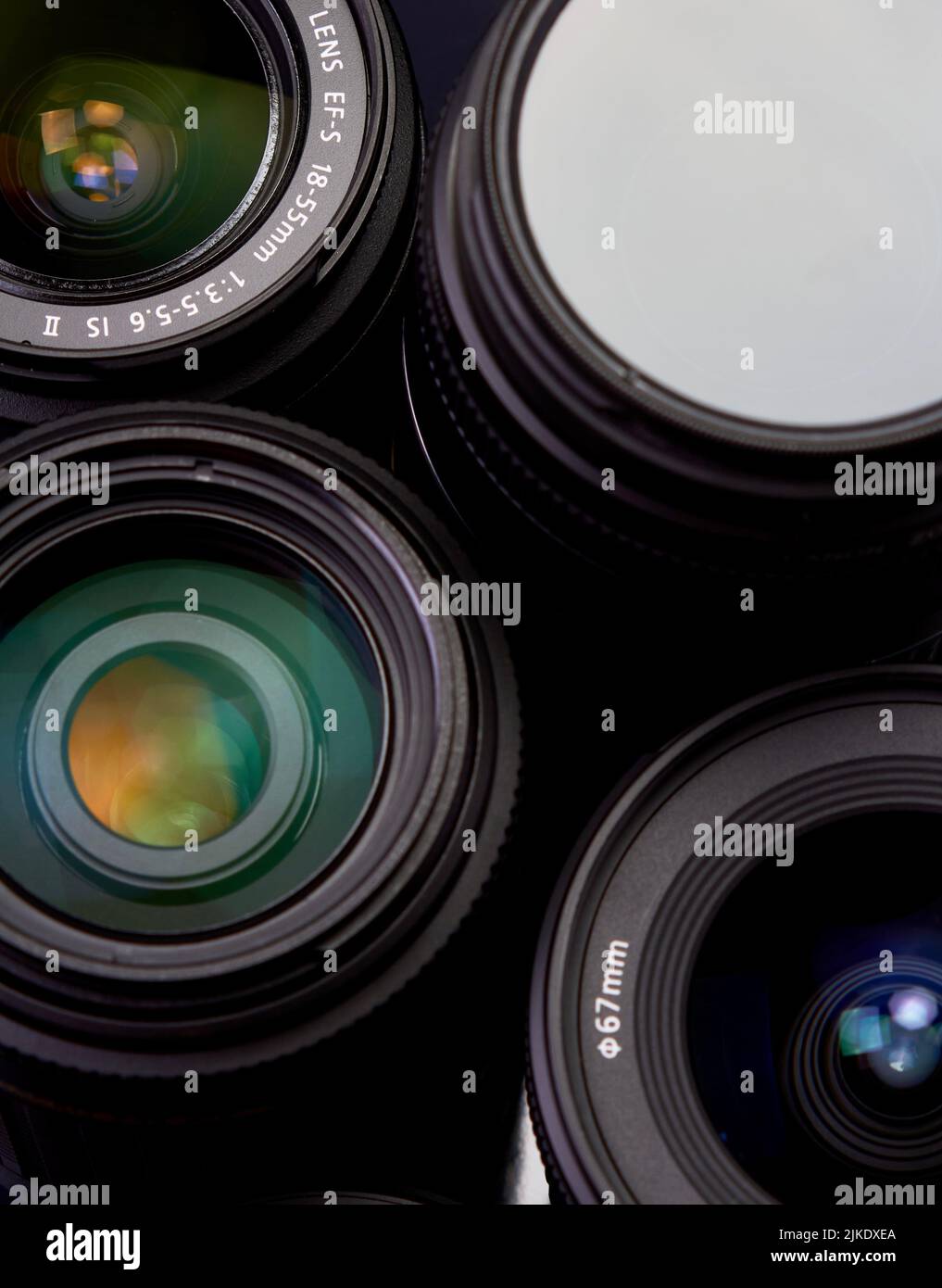A vertical top view of camera lenses Stock Photo - Alamy
