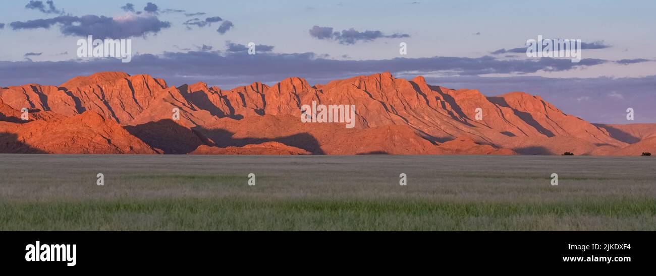Namibia, panorama of the sunset on the Namib desert, wild landscape in ...