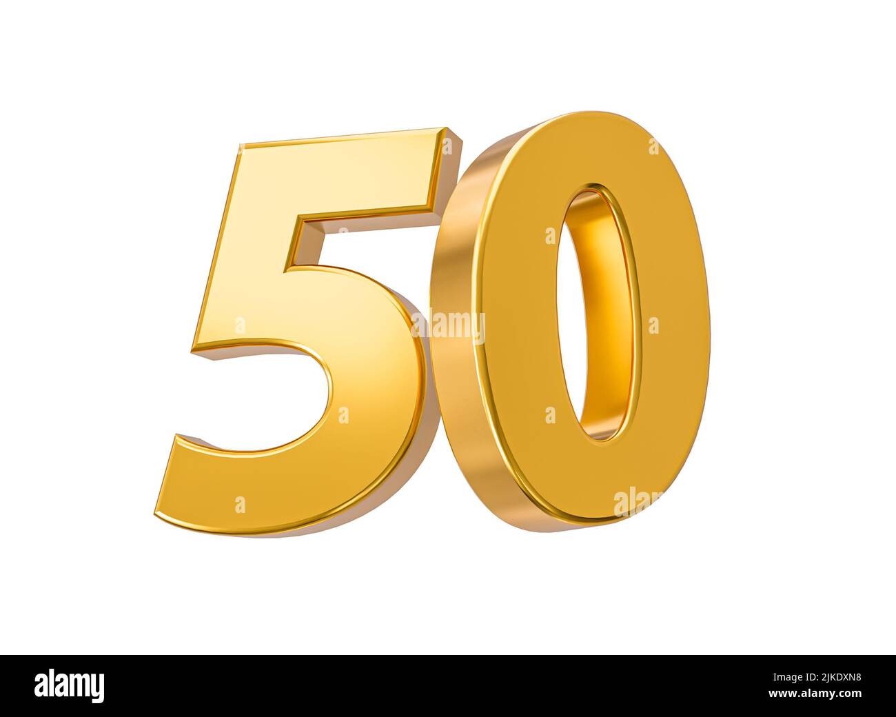 A 3D illustration of the number 50 in gold isolated on a white ...