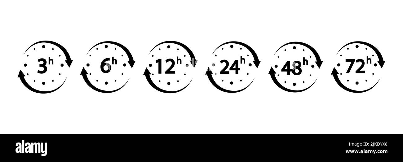 Clock Arrow 3 6 12 24 48 72hours Set Of Delivery Service Time