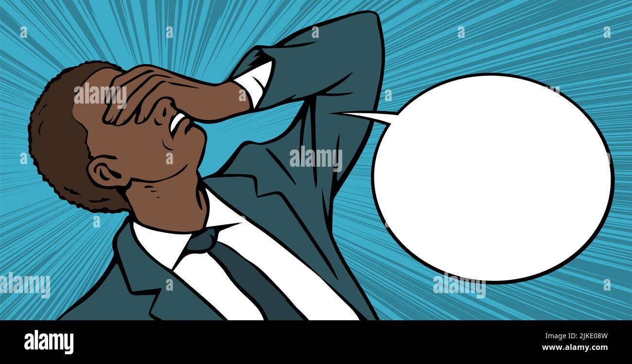 The young man is in great despair. African American. Desperate hand ...