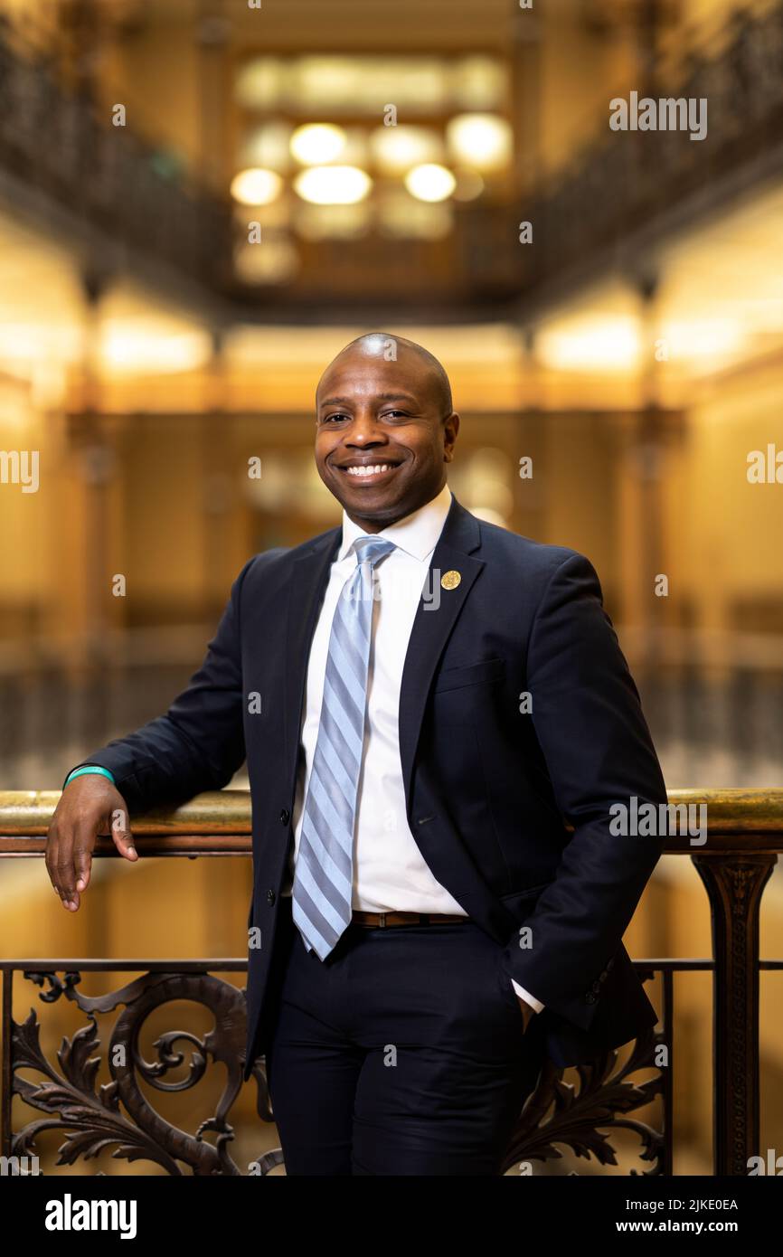 A portrait of Cavalier Johnson, the Mayor of Milwaukee, Wisconsin ...
