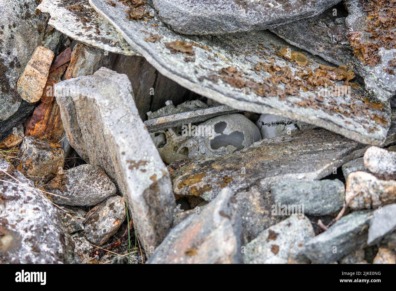 Human inuit skull remains buried in rock grave in remote region of ...