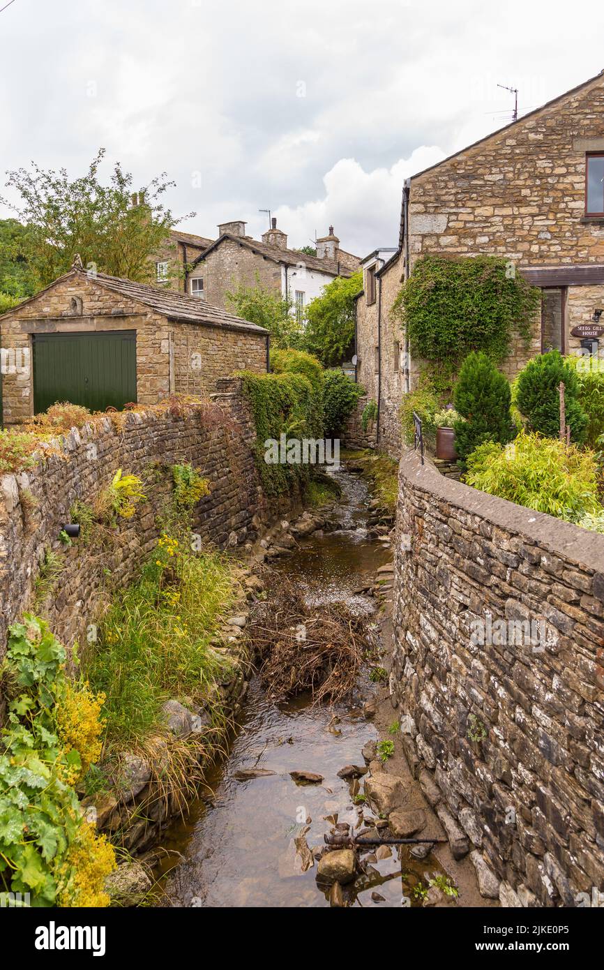 Facade of a stone building in the village of Dent in the Yorkshire ...