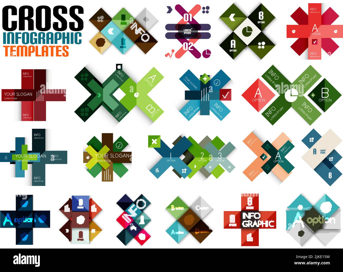 Huge set of cross infographic templates #2 for business background ...