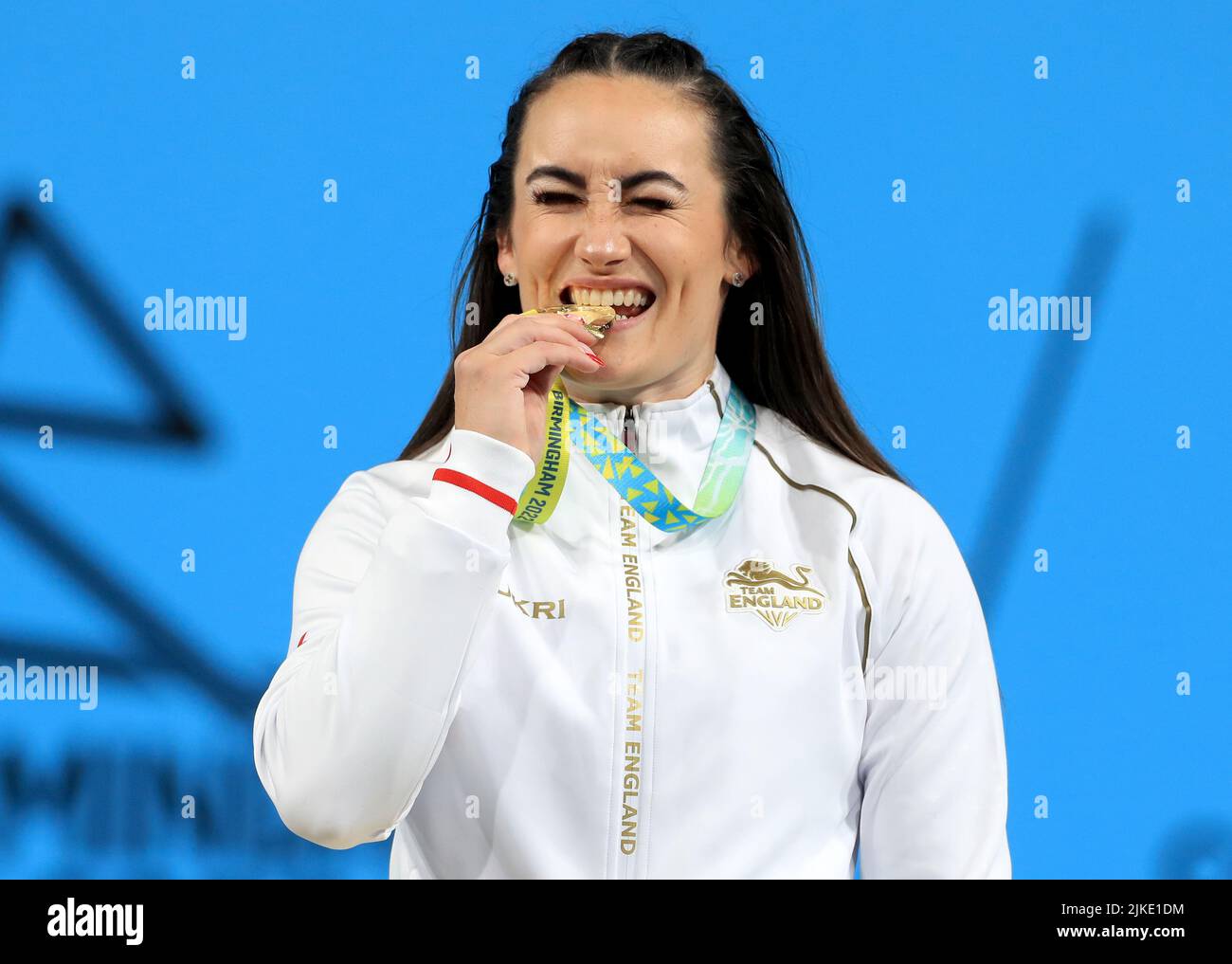 England’s Sarah Davies poses with her gold medal after winning in the ...