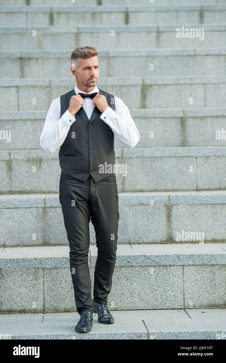 man in formalwear outdoor. formal fashion for man. elegant man wearing ...