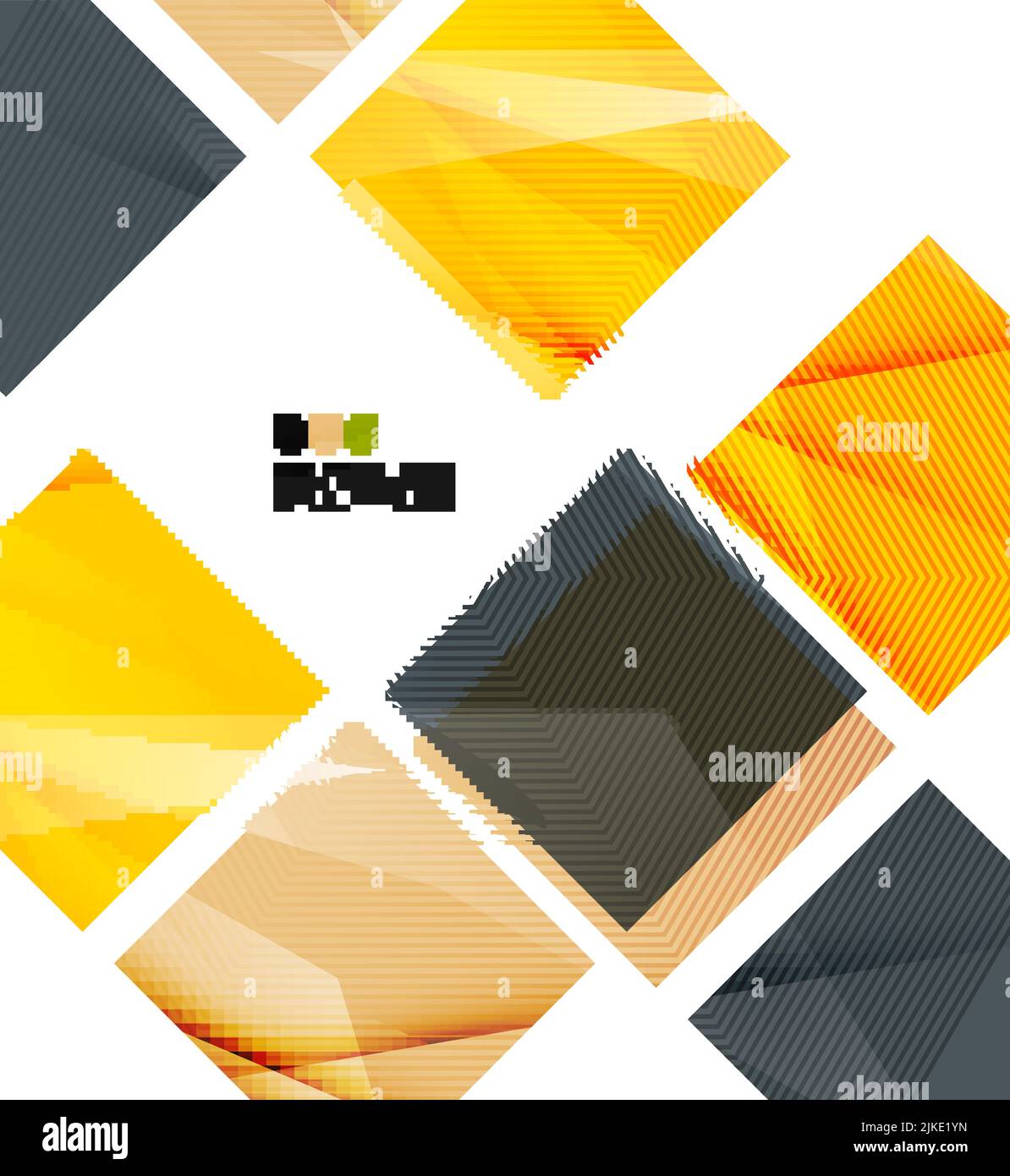 Bright yellow and dark textured geometric shapes isolated on white ...