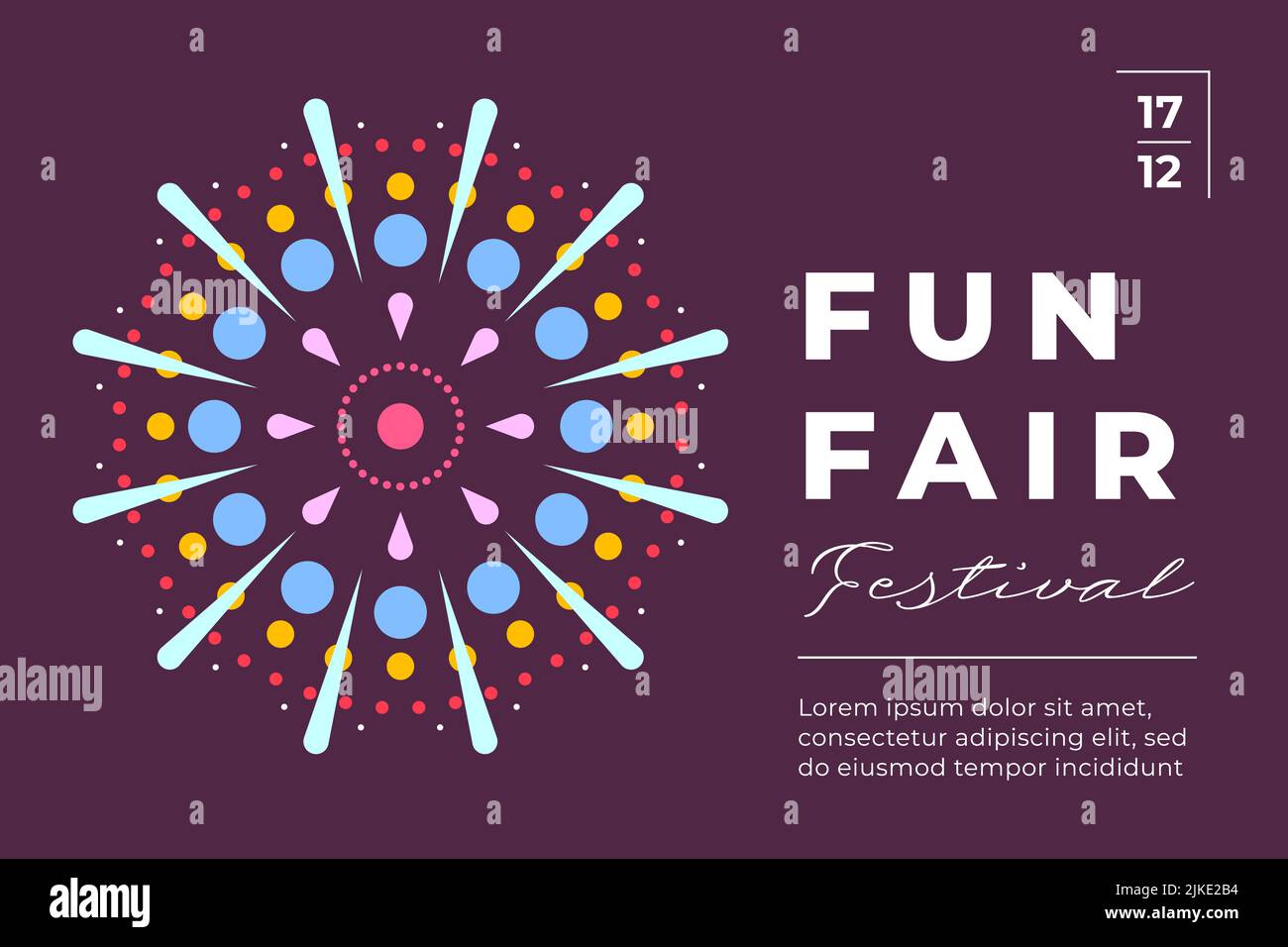 Amusement park festive minimal trendy horizontal poster with fireworks ...