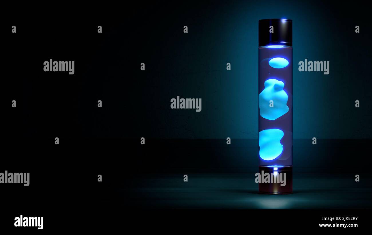 Blue lava lamp on right on dark background with empty space - abstract ...