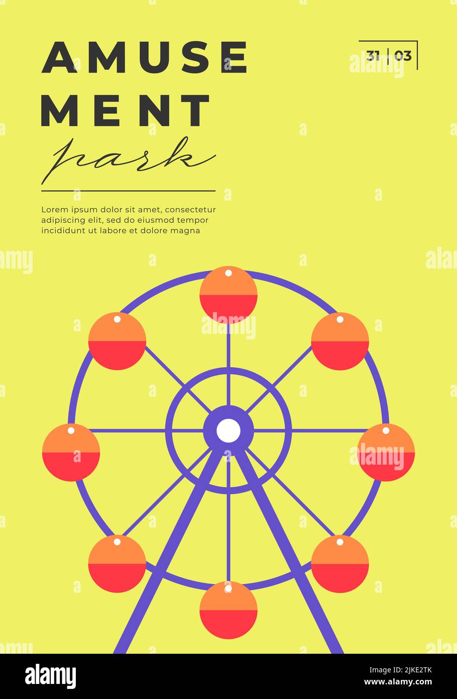 Amusement park festive minimal trendy vertical poster with ferris wheel ...