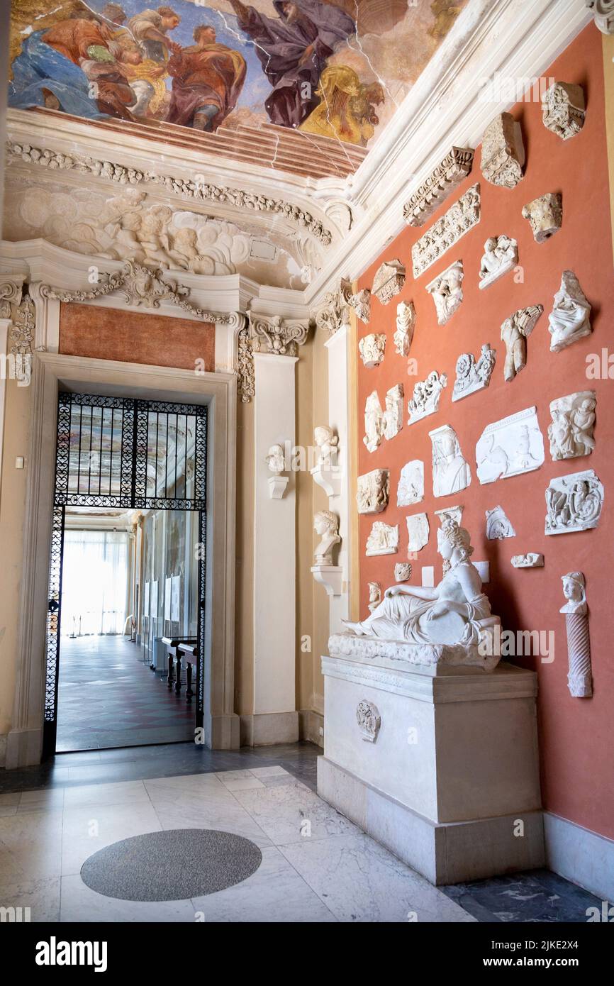 The Lapidarium containing fragments of ancient art, cornices, urns and ...