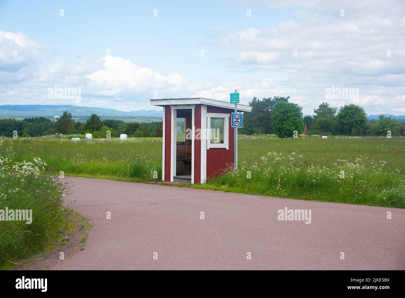 Wooden Bus Stop on Sollerön in the county of Dalarna in Sweden Stock ...