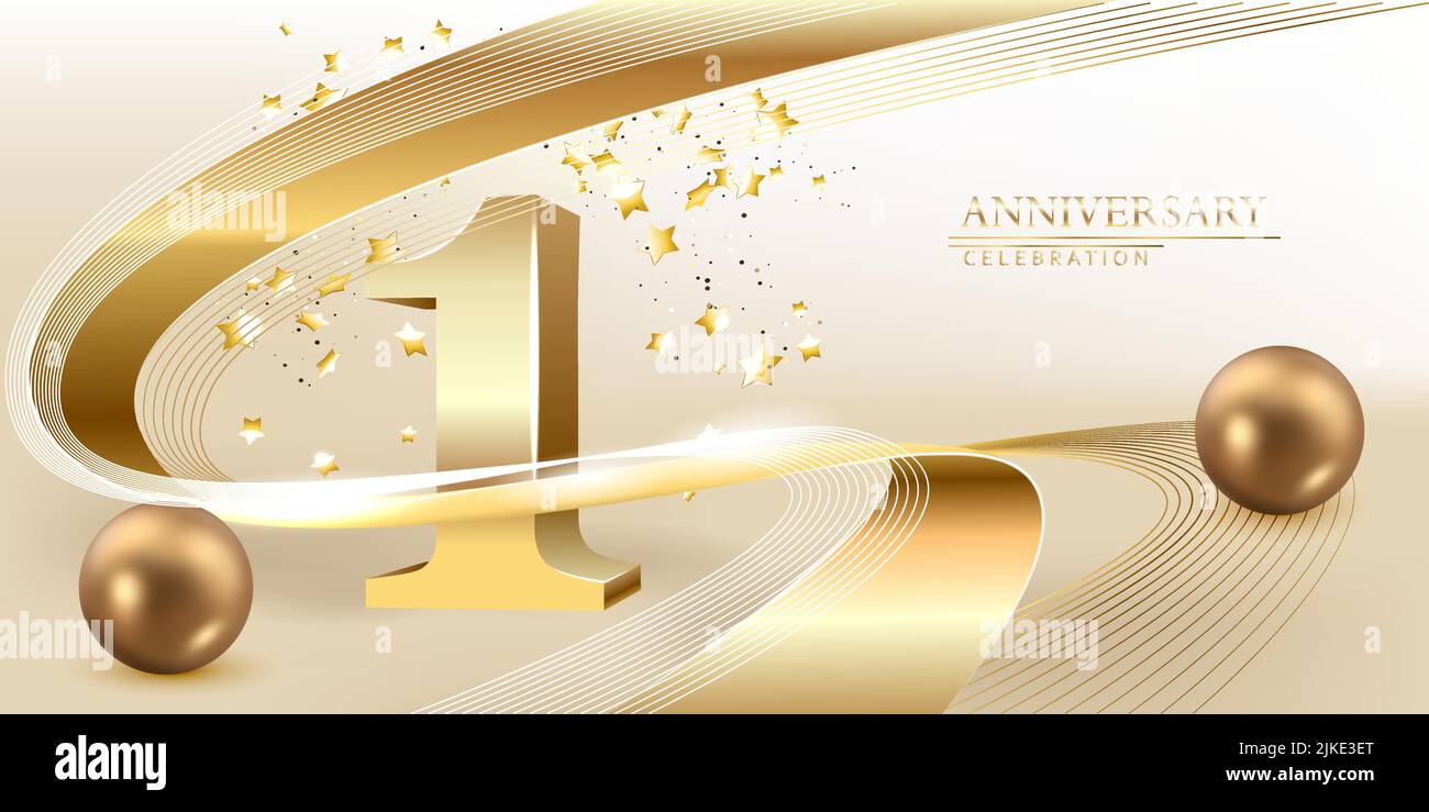 1th Anniversary celebration. Gold numbers with glitter gold confetti ...