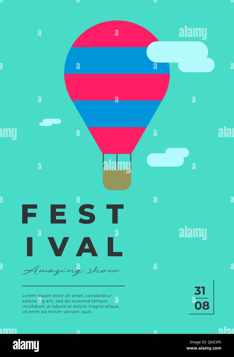 Amusement park festive minimal trendy vertical poster with aerostat ...