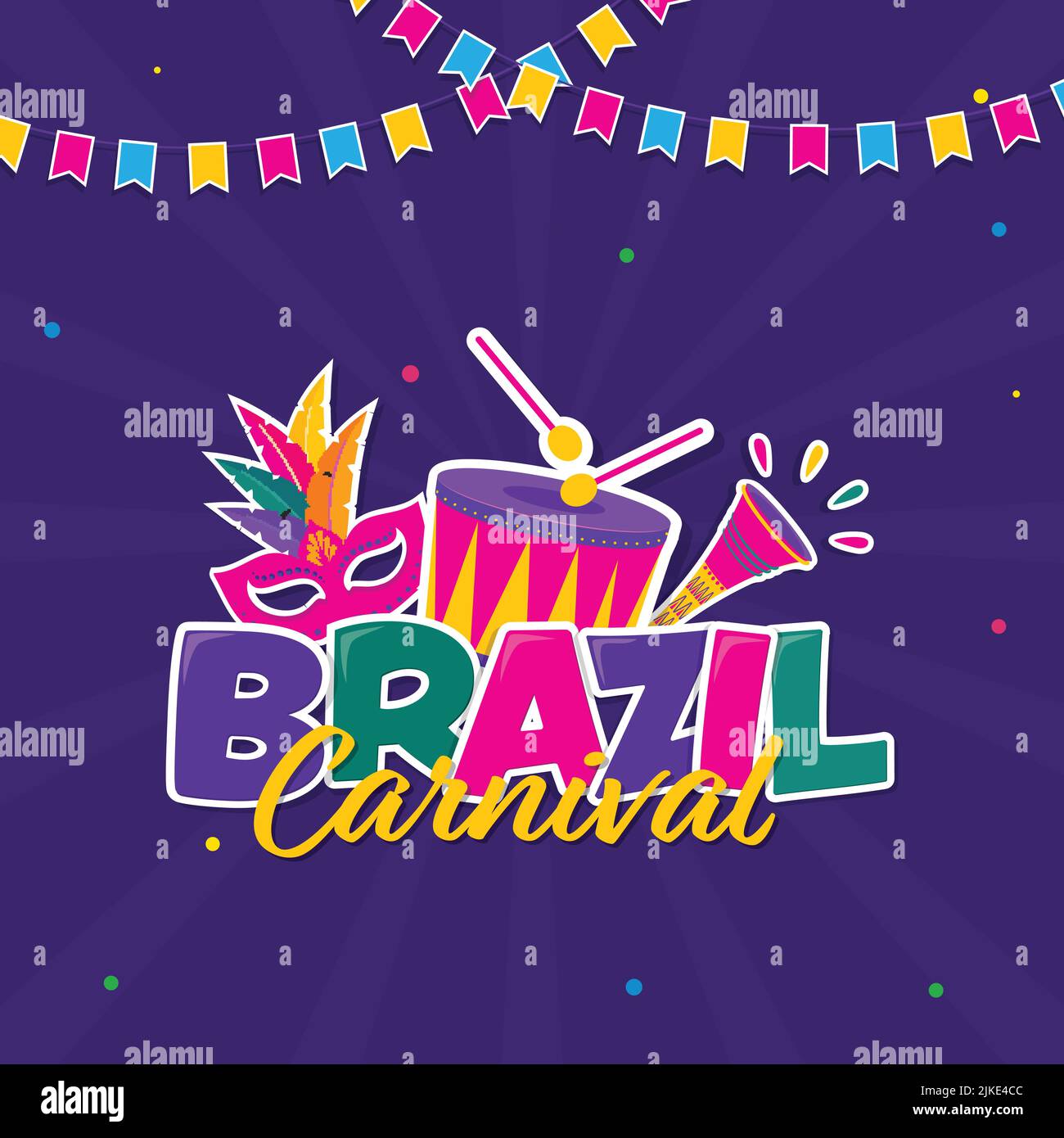 Colorful Brazil Carnival With Sticker Style Festival Elements And ...