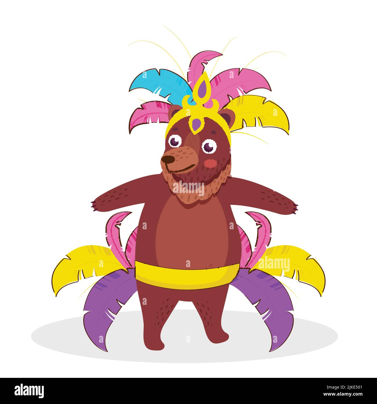 Cartoon Bear Wearing Headdress With Feathers In Standing Pose Stock ...