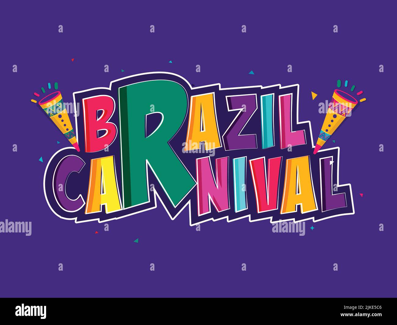 Sticker Style Colorful Brazil Carnival Font With Vuvuzela Or Trumpet On ...