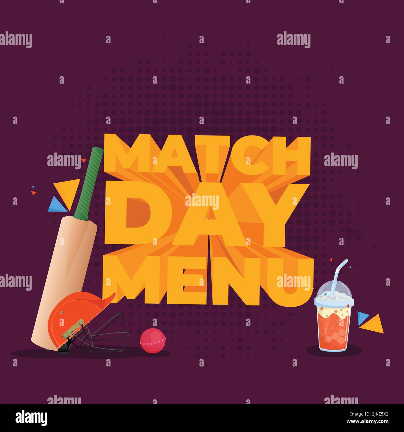 3D Match Day Menu Font With Cricket Equipments And Drink Glass On ...