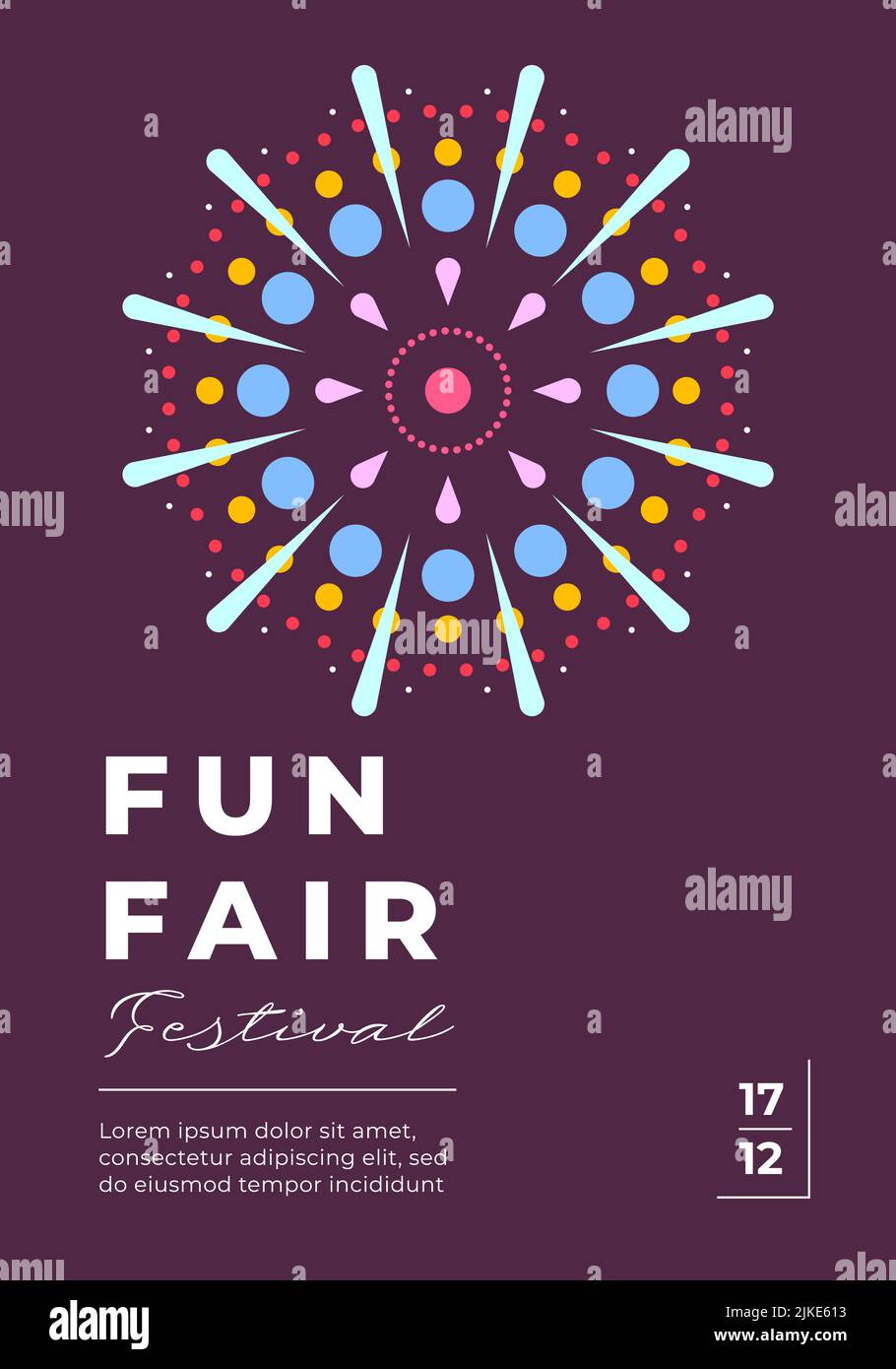 Amusement park festive minimal trendy vertical poster with fireworks ...
