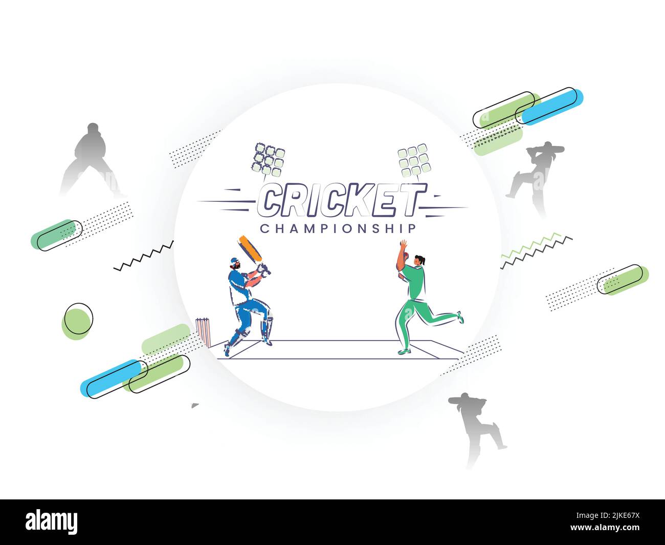 Doodle Style Illustration Of Female Batter Player And Bowler In Playing ...