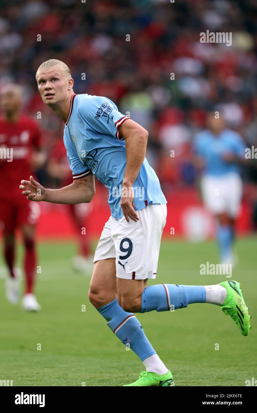 Leicester, UK. 30th July, 2022. Erling Haarland (MC) at the FA ...