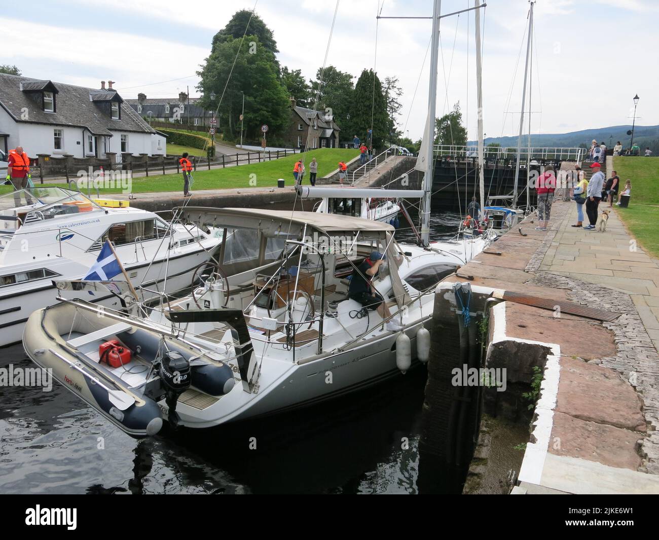 Close-up of a yacht and motor cruiser in one of the locks at Fort ...