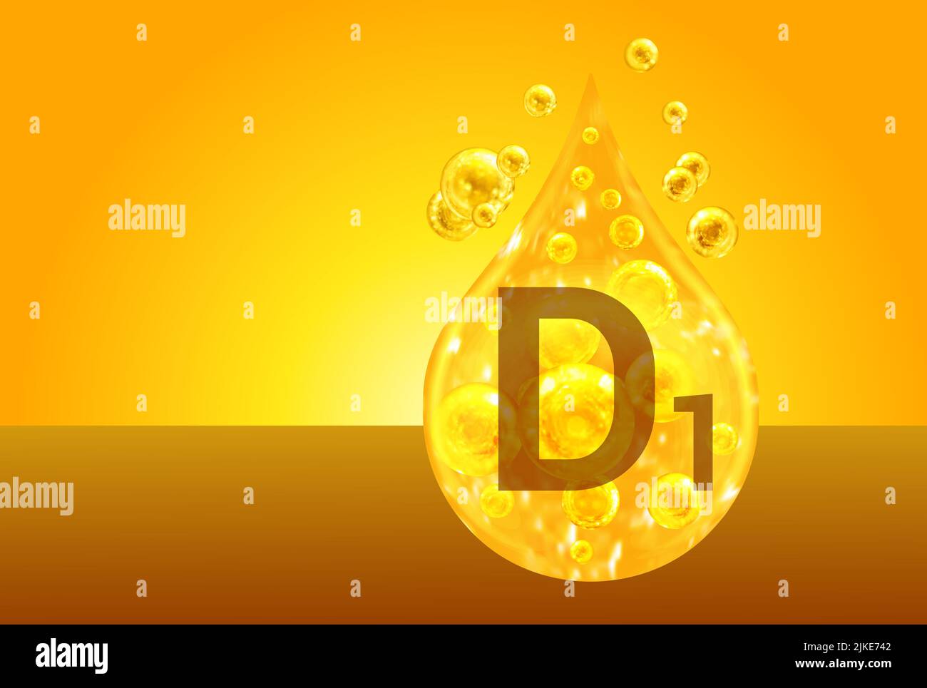 Vitamin D1. Golden drops with oxygen bubbles. Health concept Stock ...