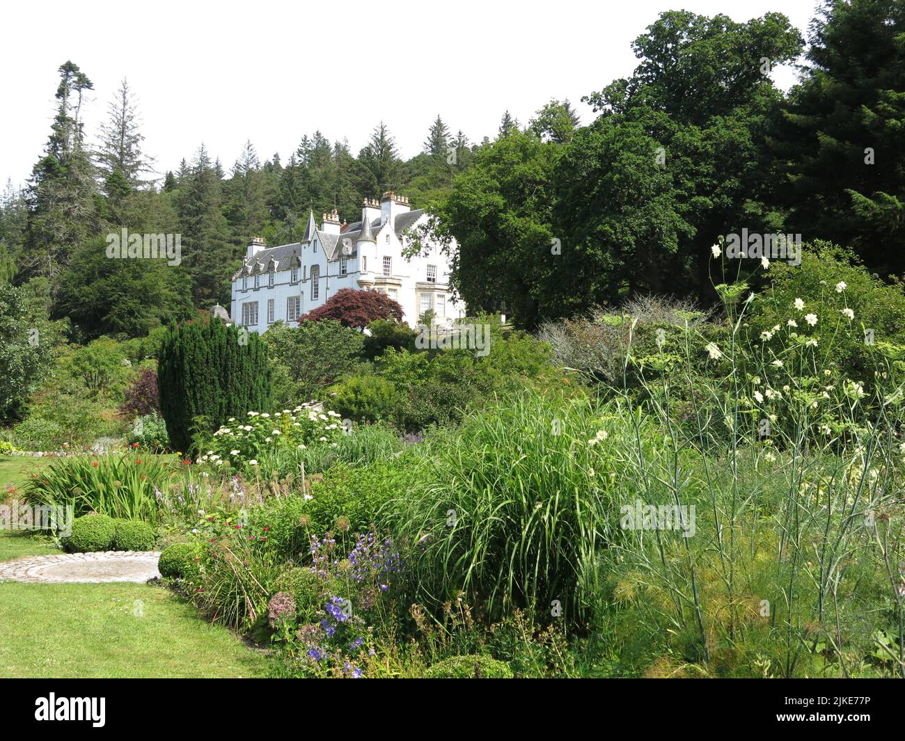 Logie House, a white harled family home in the Scots Baronial style ...