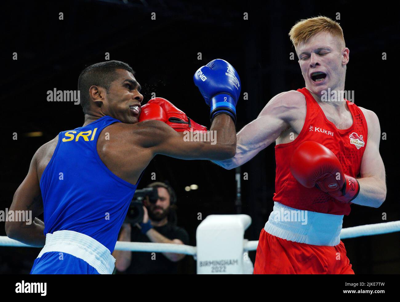 England's Kiaran Macdonald (Red) and Sri Lanka's Vidanalage Ishan Ranj ...