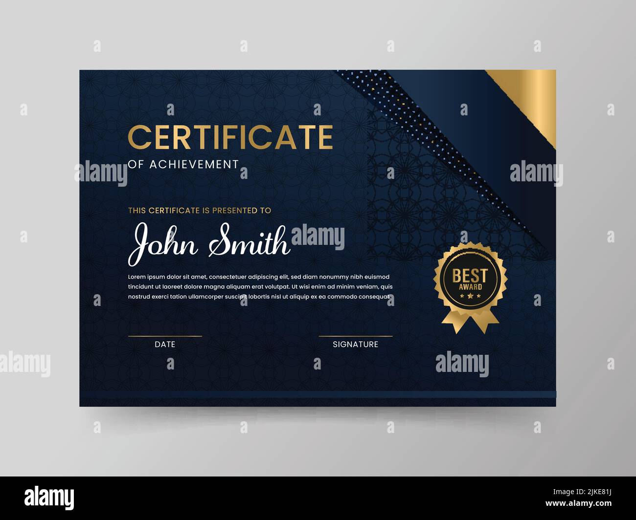 Certificate Of Achievement Best Award Template In Blue And Golden Color ...