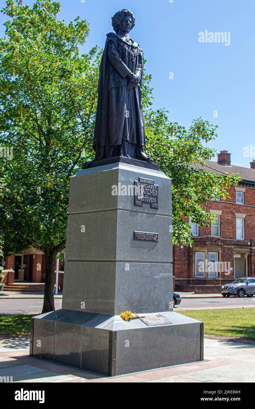 GRANTHAM, ENGLAND- 26 June 2022: Statue of Margaret Thatcher in her ...