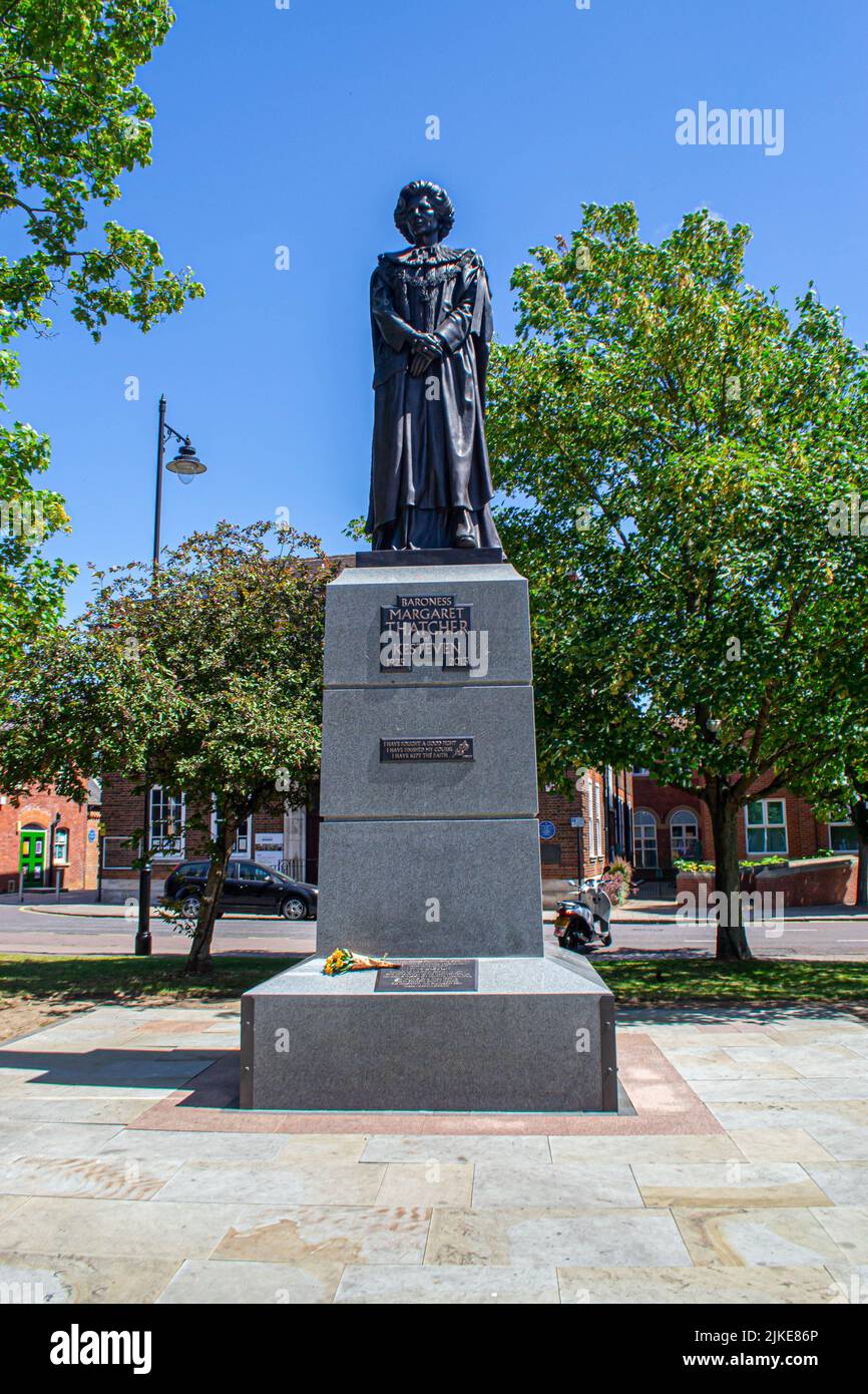 GRANTHAM, ENGLAND- 26 June 2022: Statue of Margaret Thatcher in her ...