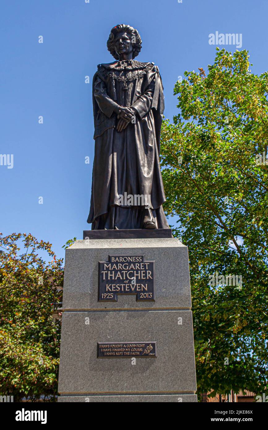 GRANTHAM, ENGLAND- 26 June 2022: Statue of Margaret Thatcher in her ...