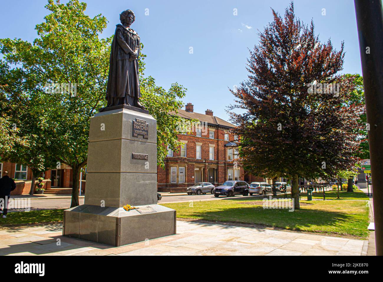 GRANTHAM, ENGLAND- 26 June 2022: Statue of Margaret Thatcher in her ...