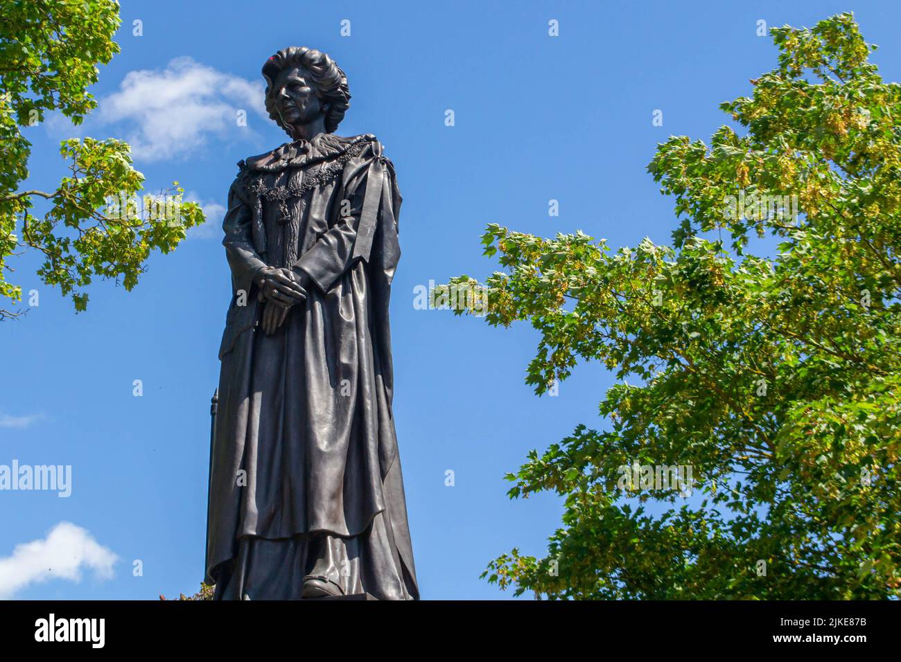 GRANTHAM, ENGLAND- 26 June 2022: Statue of Margaret Thatcher in her ...